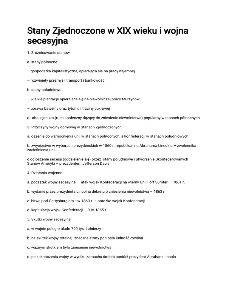 Wiad-432727-Stany Zjednoczone W XIX Wieku I Wojna Secesyjna | PDF