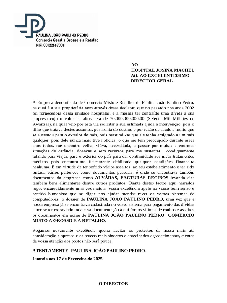 Pedido de Ajuda ao Hospital Josina Machel | PDF