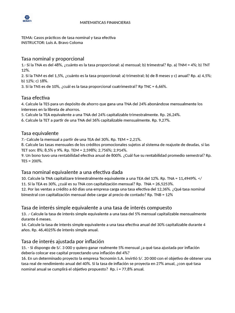 Casos Practicos de Tasa Efectiva | PDF | Interés | Tasas de interés