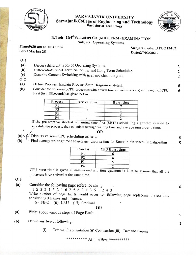 Previous Year Question Paper | PDF