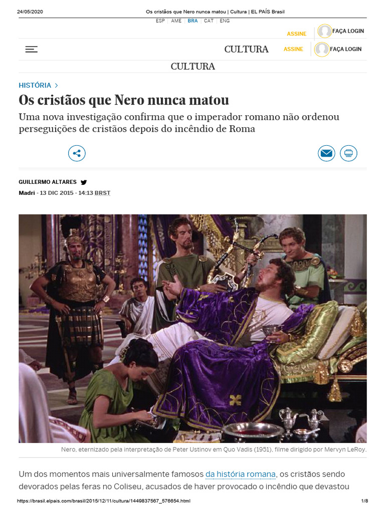 Os Cristãos Que Nero Nunca Matou - Cultura - EL PAÍS Brasil | PDF | Nero | Tácito