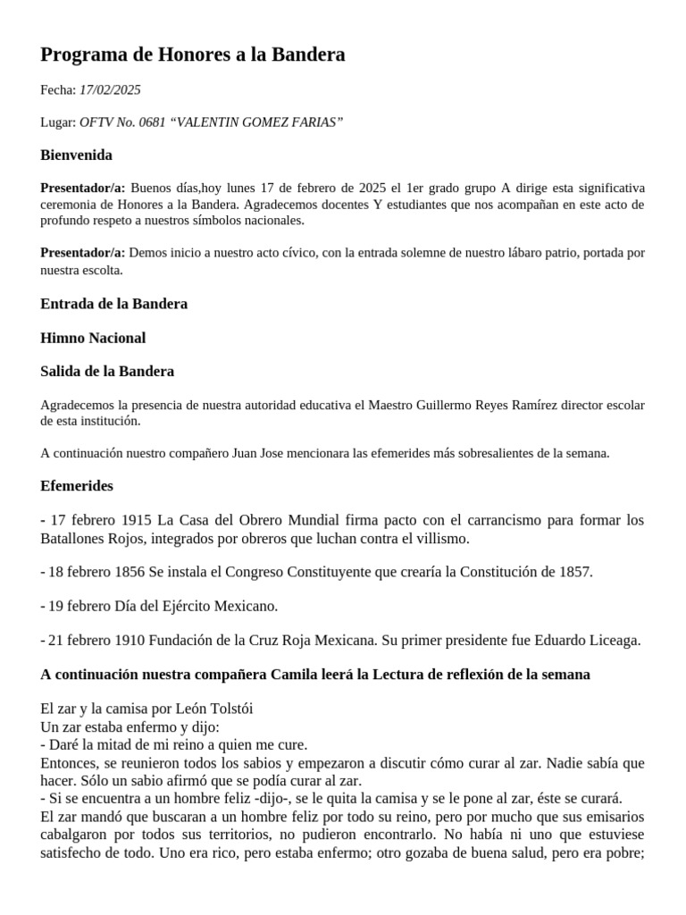 Programa de Honores A La Bandera | PDF