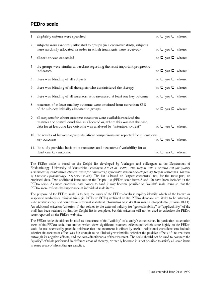 PEDro Scale | PDF | Randomized Controlled Trial | Evaluation Methods
