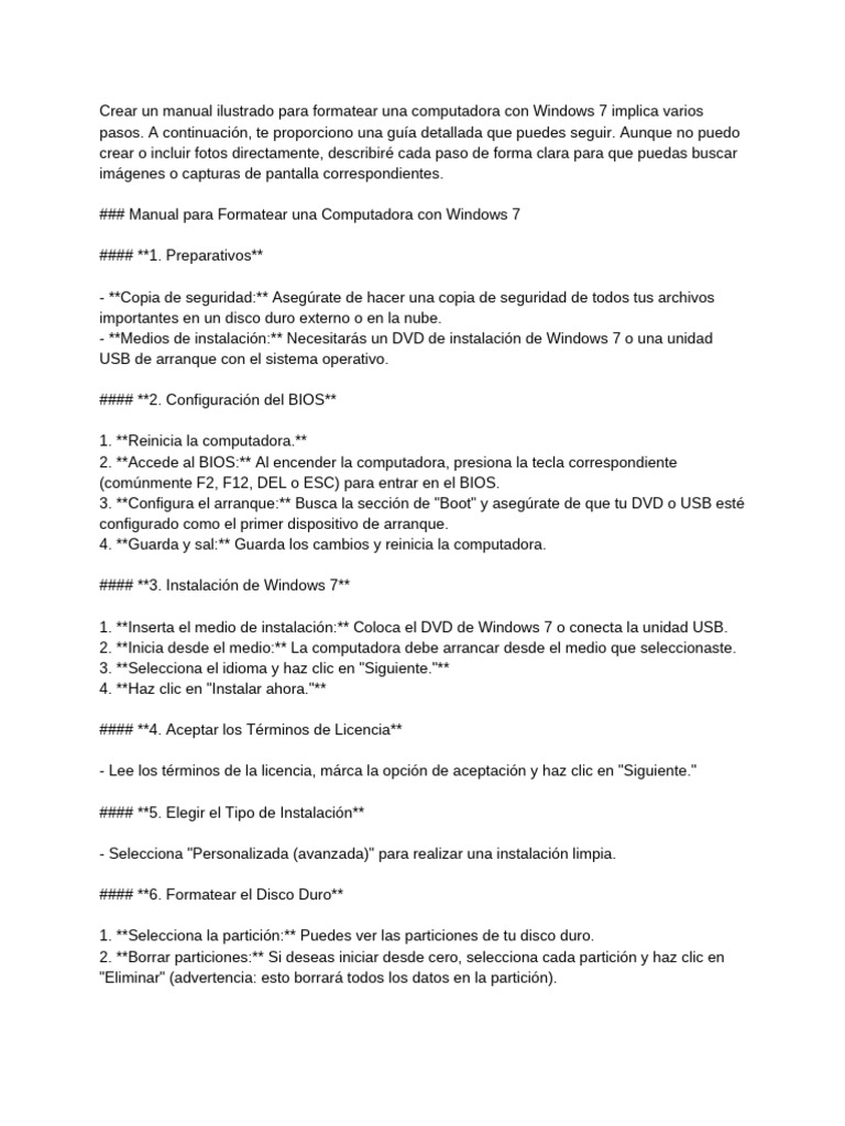 Guía para Formatear Windows 7 | PDF | Arranque | Software