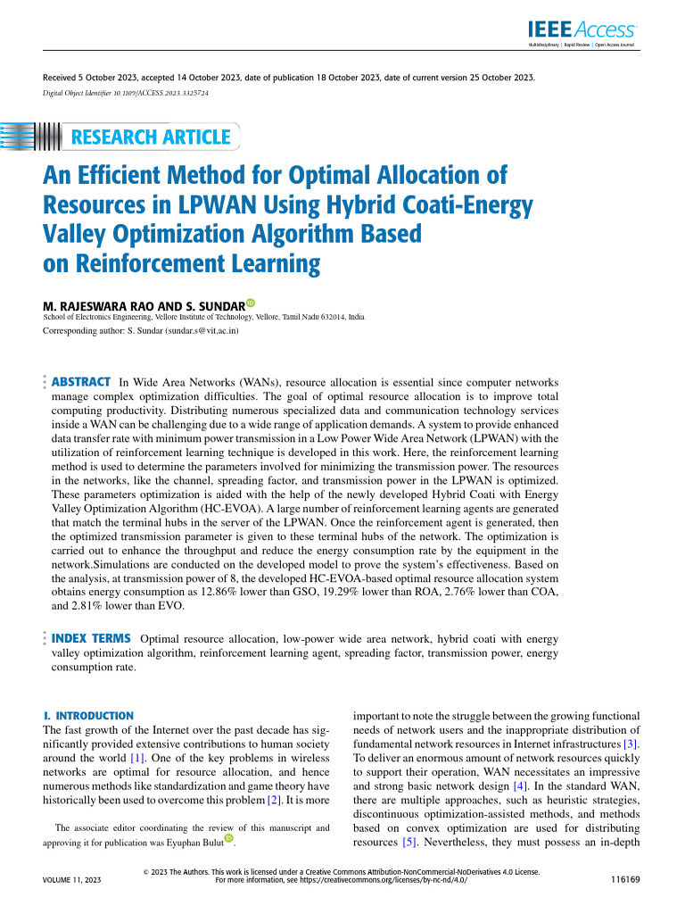 An Efficient Method For Optimal Allocation of Resources in LPWAN Using Hybrid Coati-Energy ...