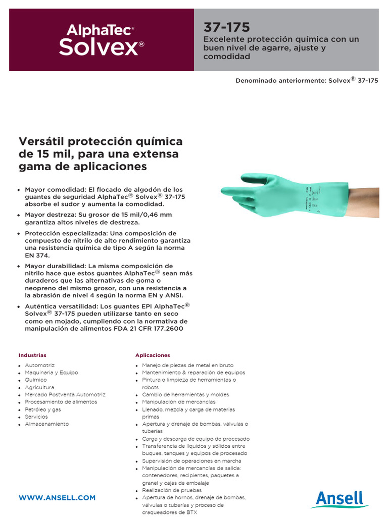 Alphatec Solvex 37 175 Pds MX | PDF | Guante