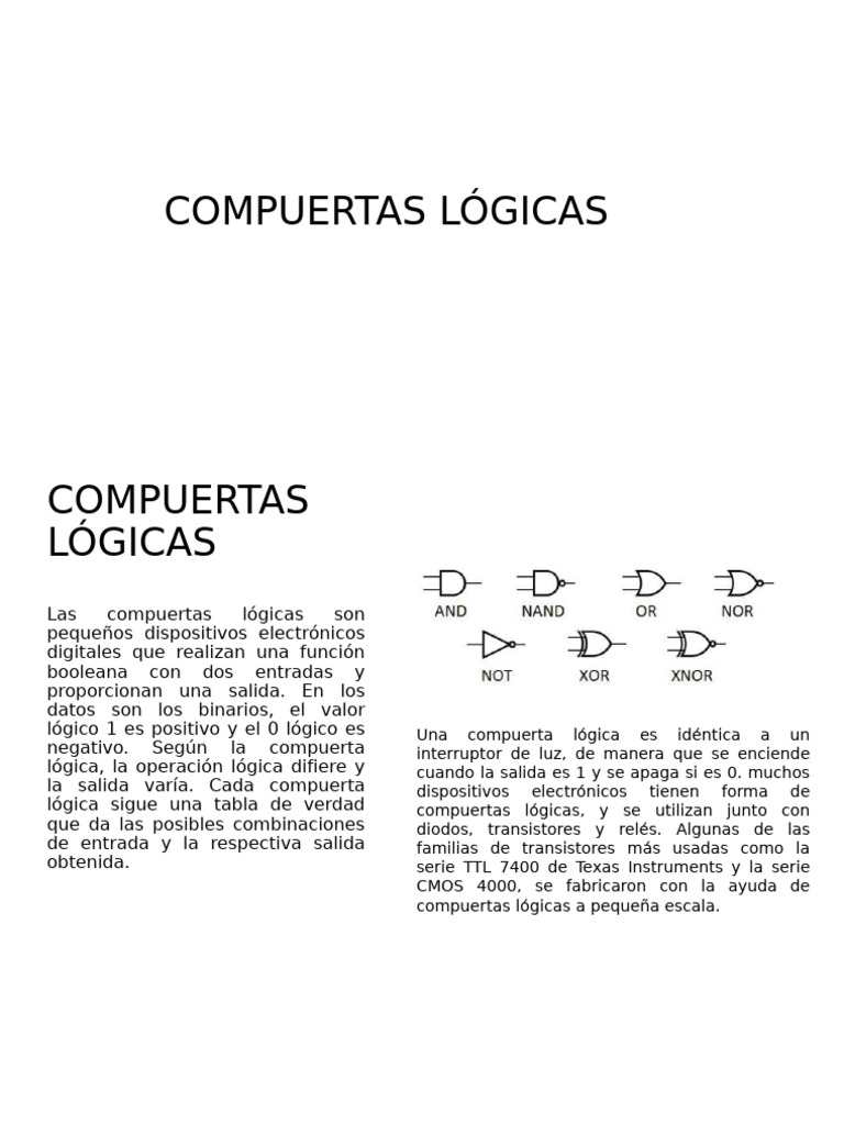 Compuertas Lógicas: Funciones y Usos | PDF | Puerta lógica | Hardware ...