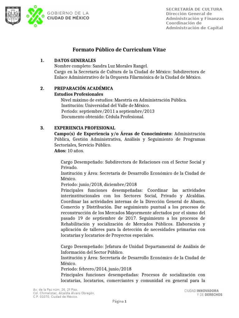 Curriculum Vitae de Sandra Luz Morales | PDF | México