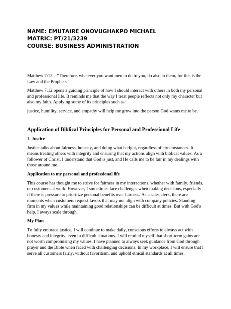 Biblical Principle Assignment | PDF | Humility | Empathy