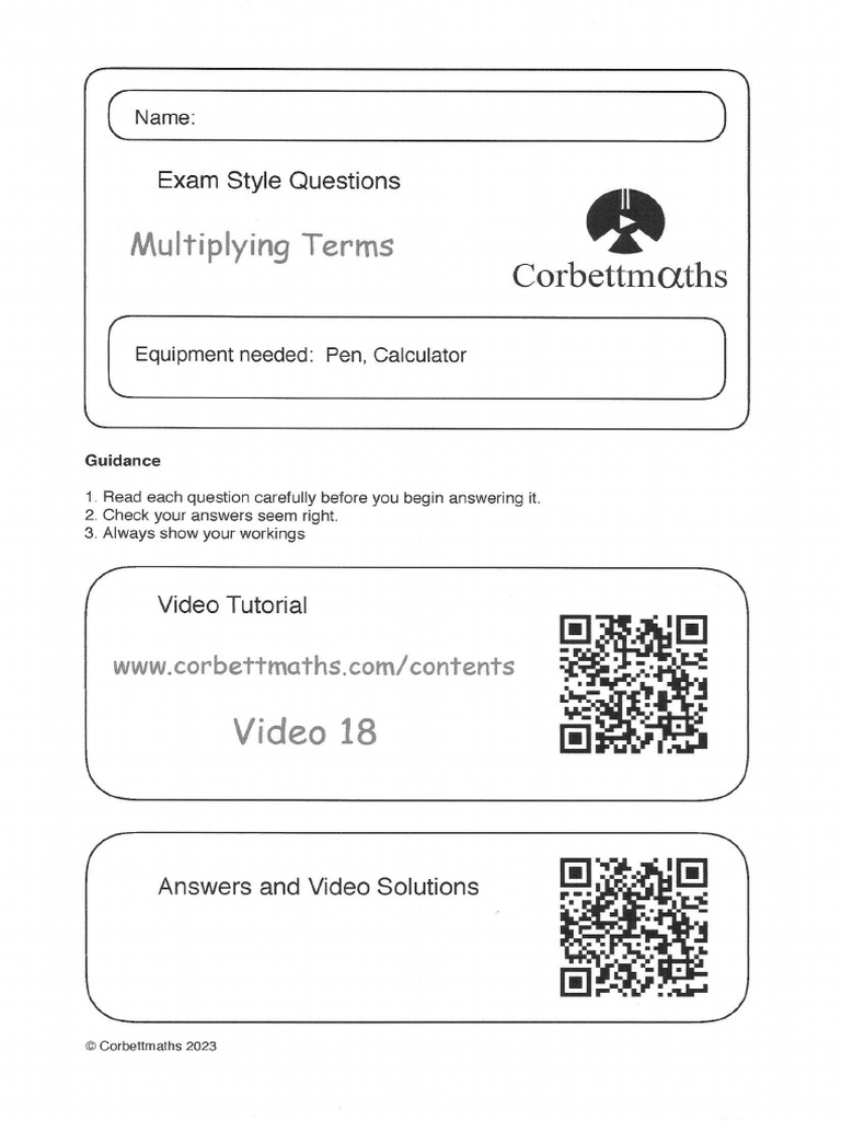 Multiplying Terms Answers | PDF