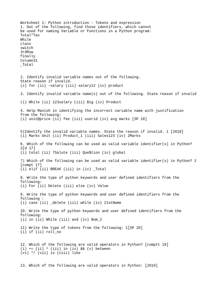 Valid Python Operators and Variables | PDF | Reserved Word | Computer ...