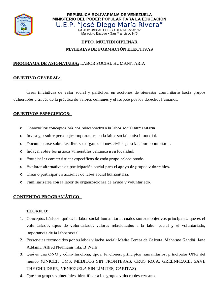 MATERIAS ELECTIVAS - PROGRAMAS | PDF | Organización no gubernamental