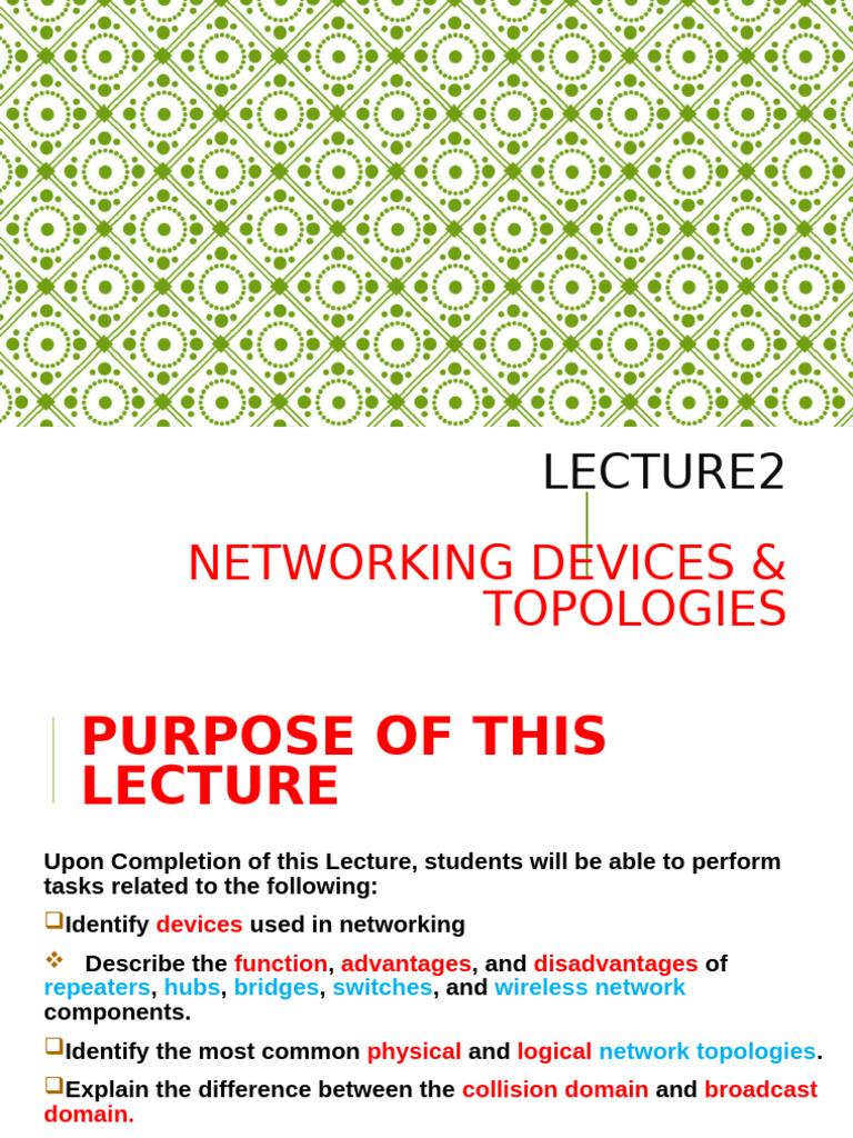 Lectures 2 & 3 - Networking Devices & Topology | PDF | Network Switch ...