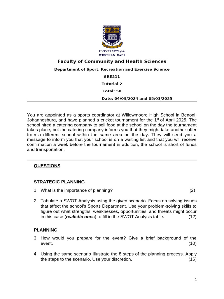 Cricket Tournament Planning at Willowmoore | PDF