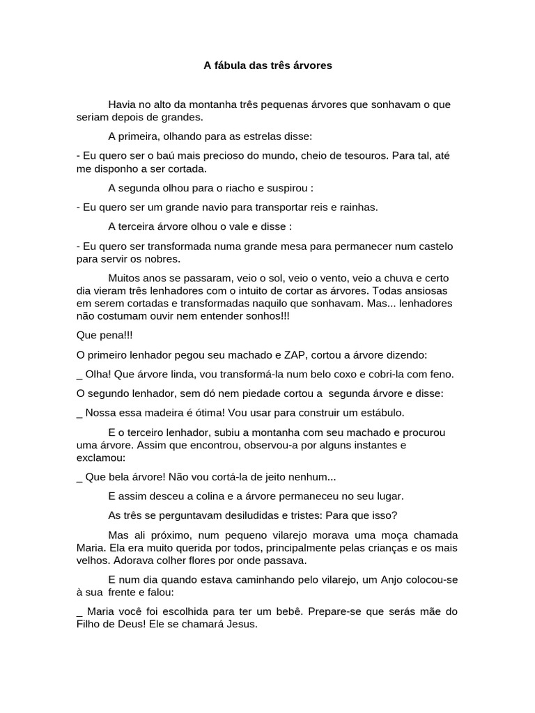 A Fábula Das Três Árvores | PDF | Maria, mãe de Jesus | São José
