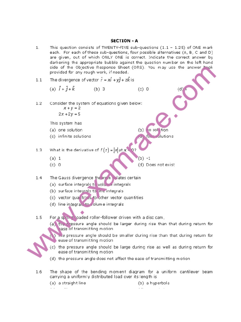 Gate Mechanical Engineering 2001 Pdf