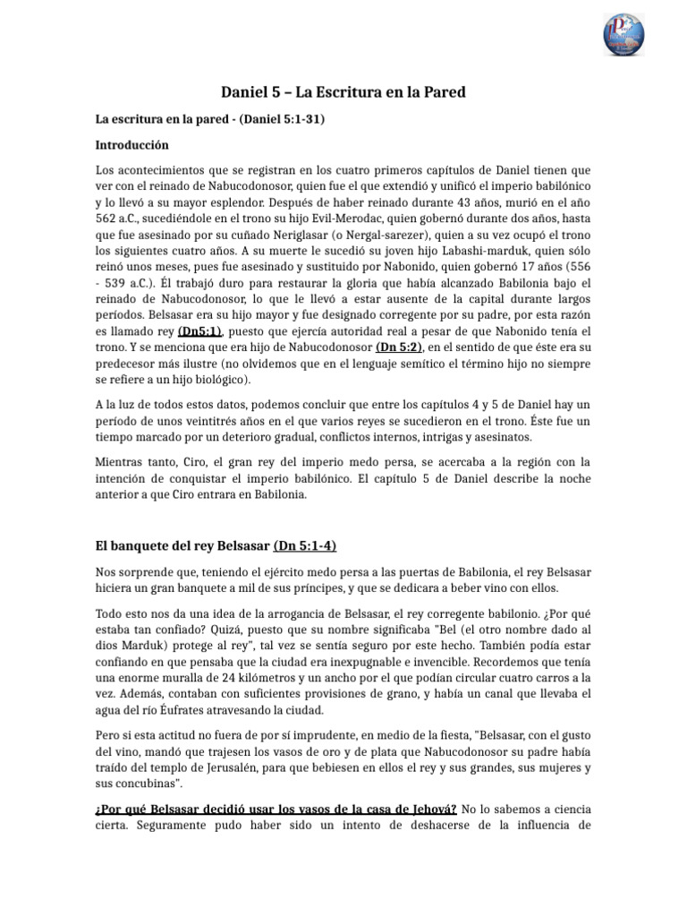 Daniel 5 | PDF | Daniel (figura bíblica) | Nabucodonosor Ii