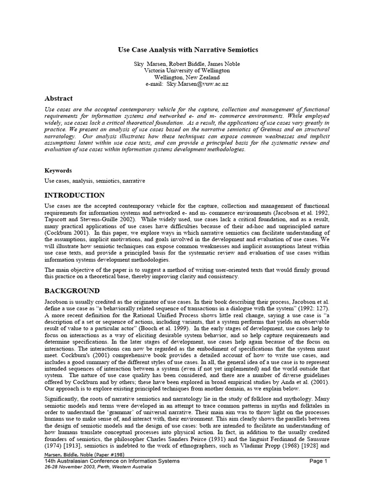 Use Case Analysis With Narrative Semiotics | PDF | Use Case | Semiotics