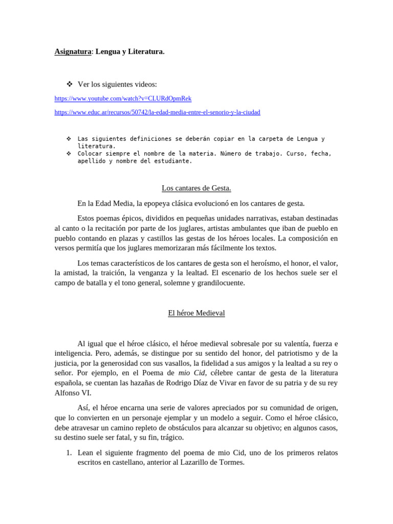 Cantares de gesta en la Edad Media | PDF