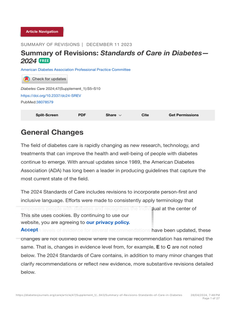 Summary of Revisions - Standards of Care in Diabetes-2024 - Diabetes ...