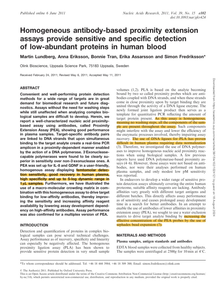 Homogeneous Antibody-Based Proximity Extension Assays Provide Sensitive ...