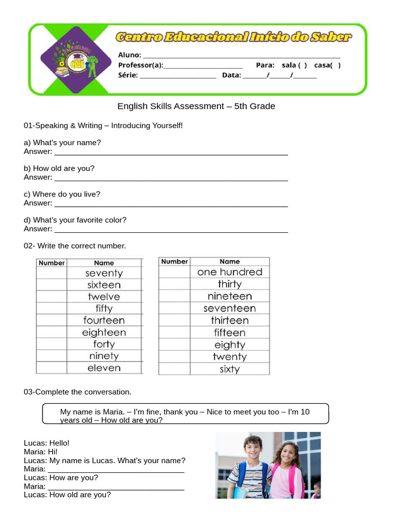 English Skills Assessment 5th Grade | PDF