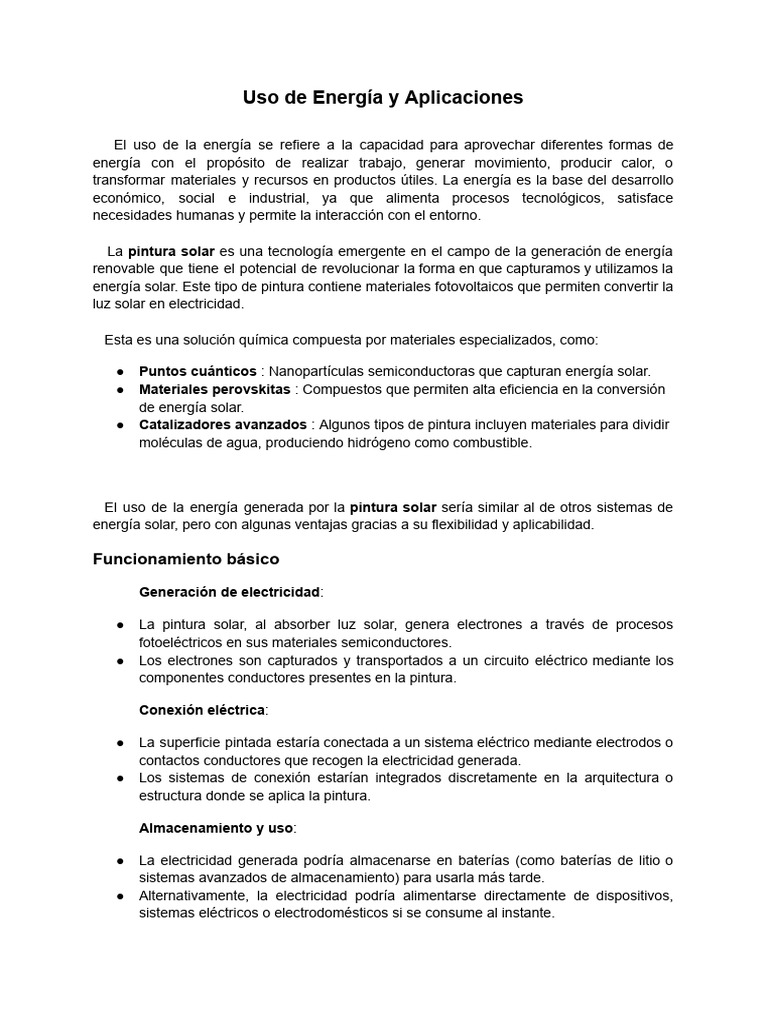 Uso de Energía y Aplicaciones | PDF | Energía solar | Panel solar