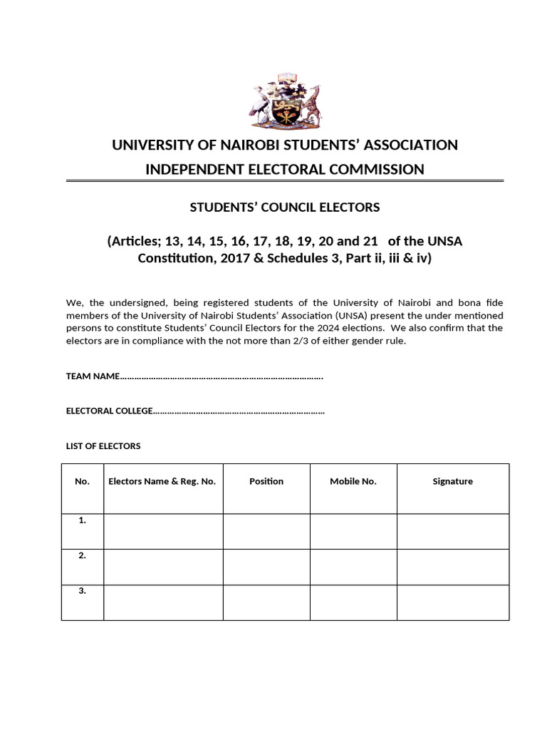 STUDENTS COUNCIL ELECTORS FORM - 2024 | PDF