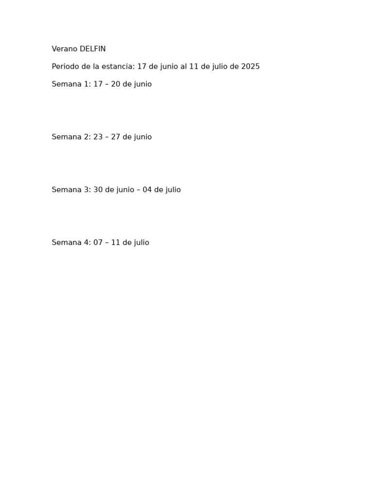 Plan Verano DELFIN | PDF