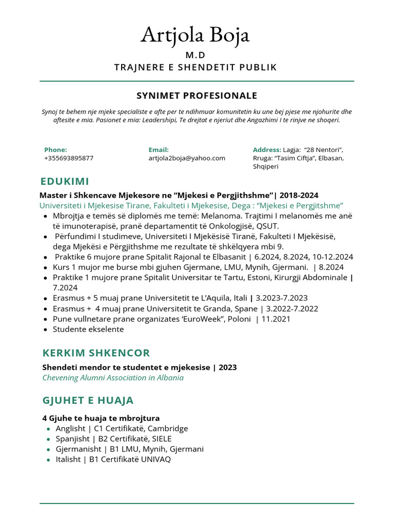 CV ARTJOLA Shqip | PDF