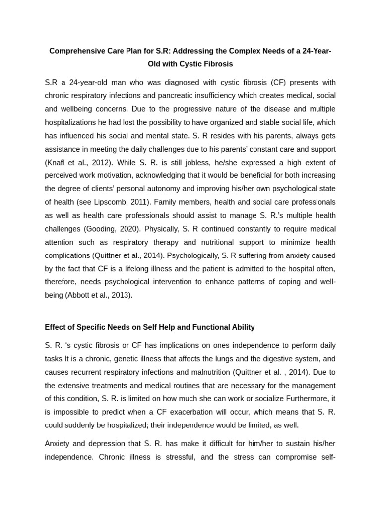 Care Plan for 24-Year-Old with CF | PDF | Caregiver | Mental Health