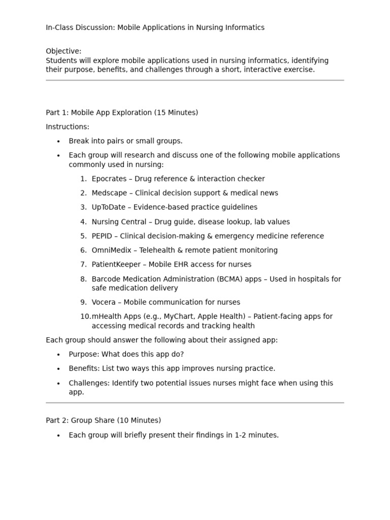 Mobile Apps in Nursing Informatics Discussion | PDF