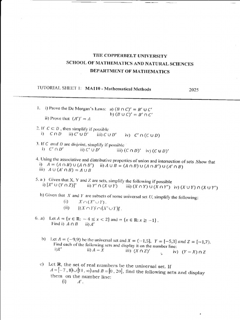 Ma 110 2025 Tutorial Sheet | PDF | Polynomial | Arithmetic