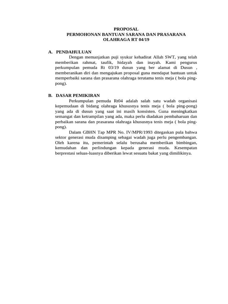 Proposal Bantuan Sarana Olahraga Tenis Meja | PDF