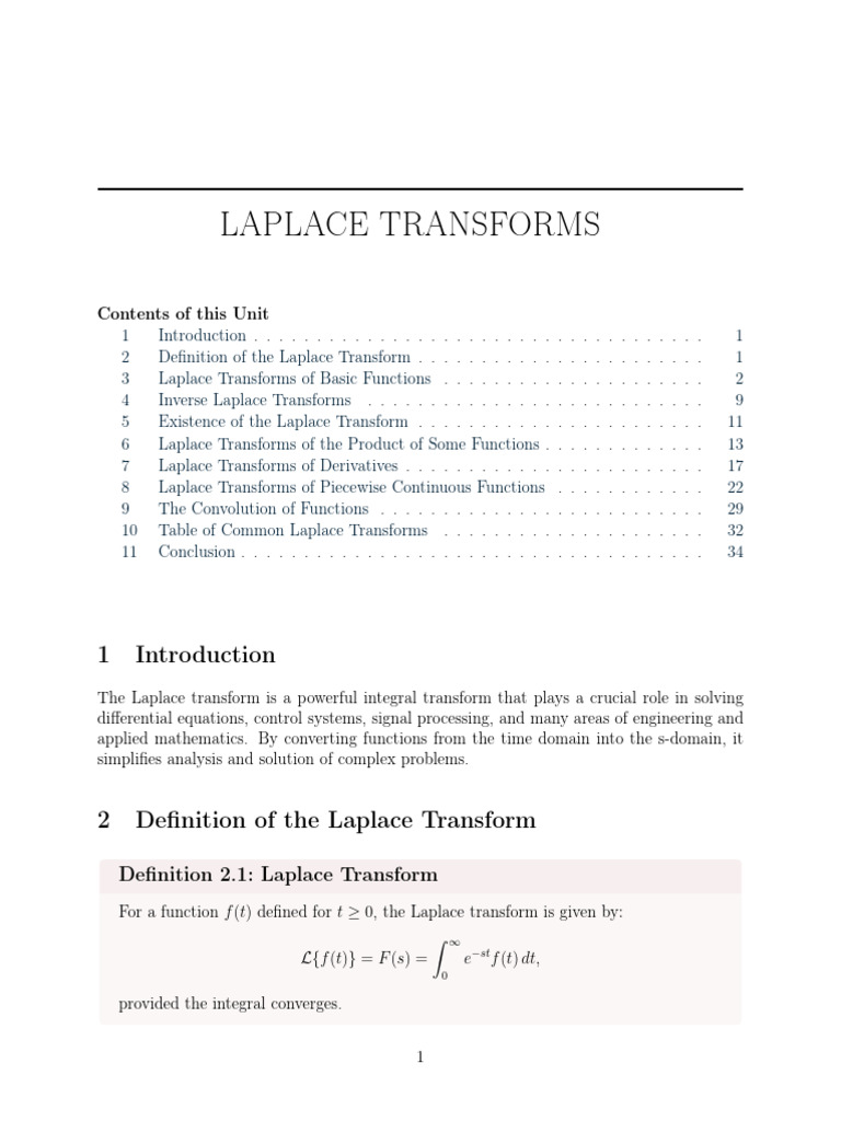 MAT3110 Notes on Laplace Transforms | PDF | Laplace Transform ...