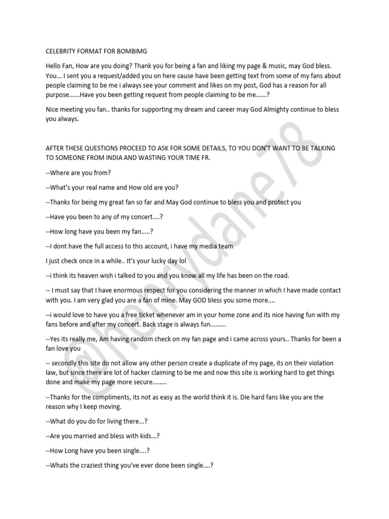 Celebrity Format For Bombimg | PDF