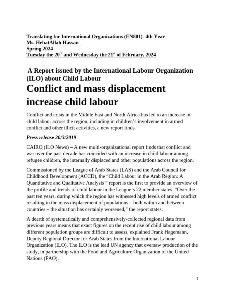 Child Labour Crisis in Arab Region Report | PDF | Child Labour | Social ...