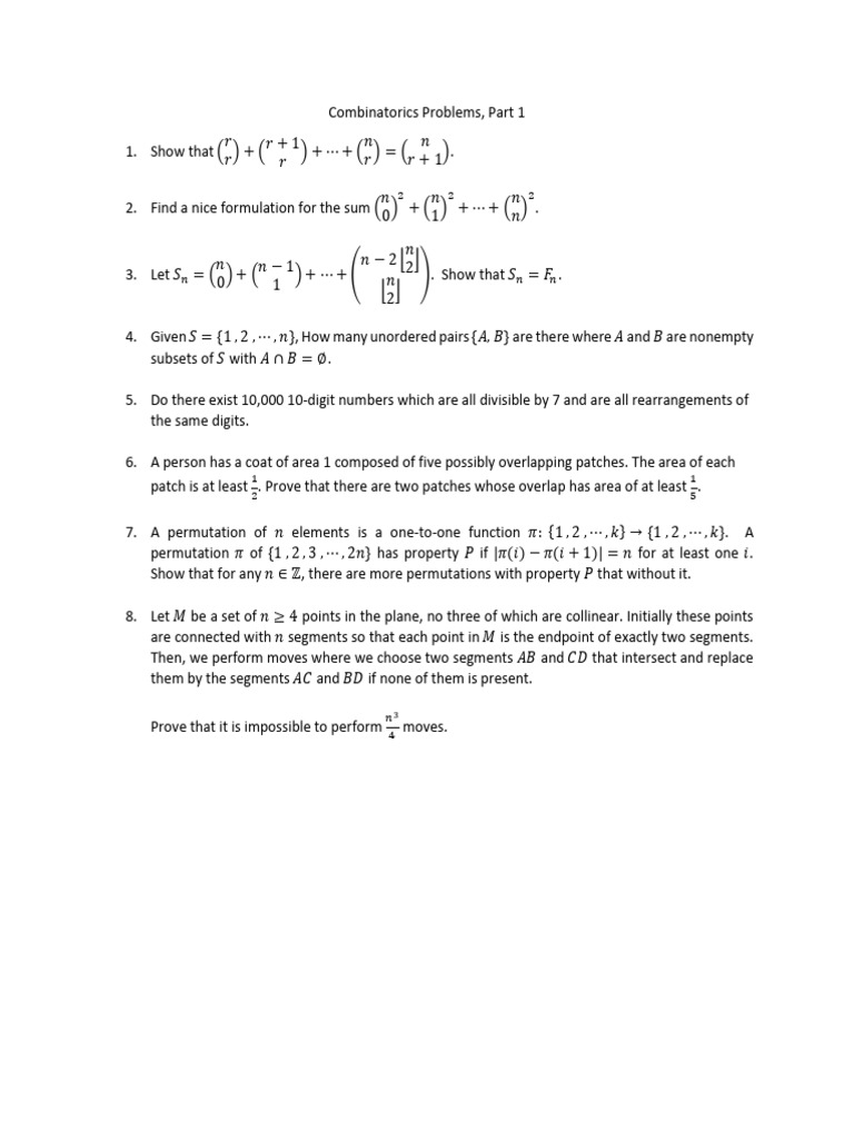 Combinatorics Problems and Solutions | PDF | Interval (Mathematics) | Permutation