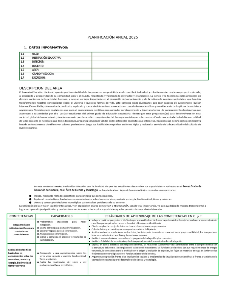 Programación Anual 3º Cyt - 2025 | PDF | Átomos | Química