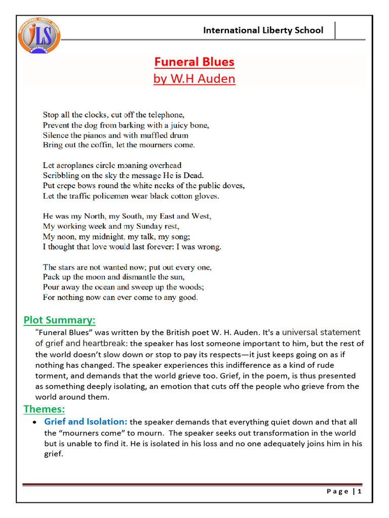 Analysis of W.H. Auden's Funeral Blues | PDF | Poetry | Grief