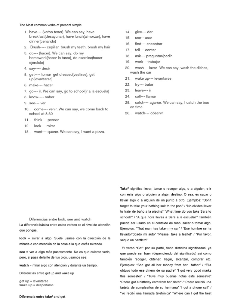 The Most Common Verbs of Present Simple.docx (1) | PDF | Grabación de sonido | Música grabada