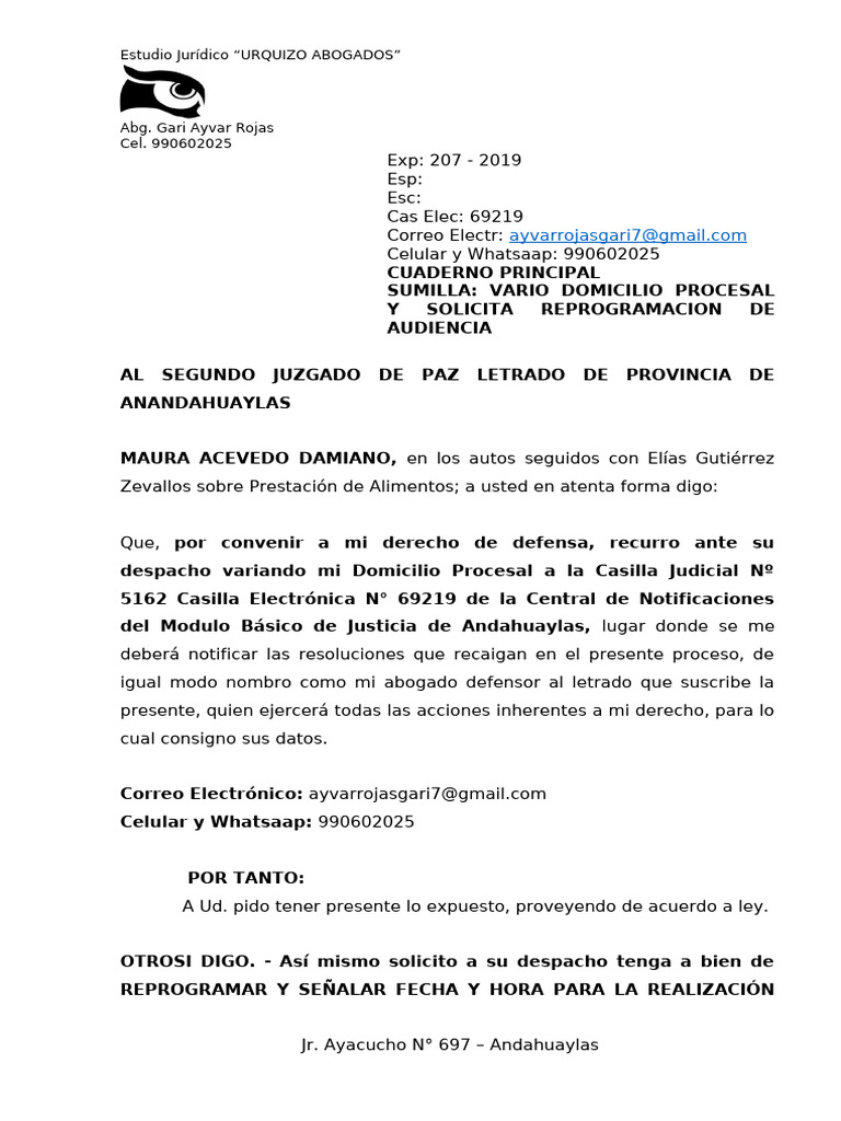 Vario Domicilio Procesal y Solicita Reprogramacion | PDF