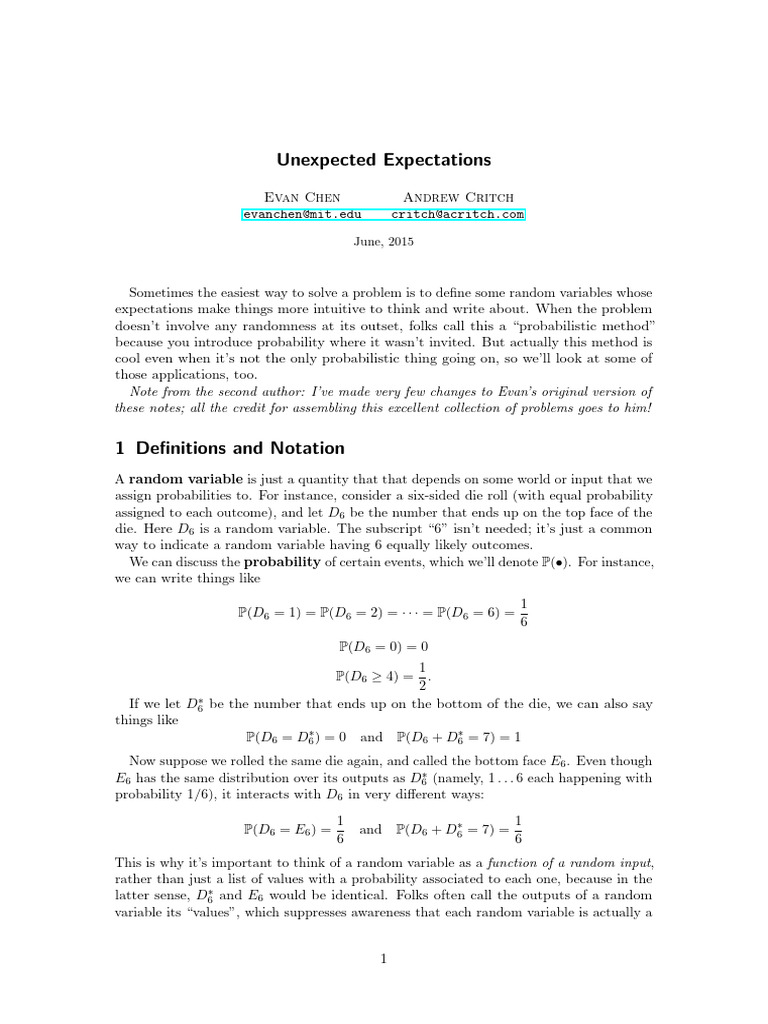 Understanding Probabilistic Methods in Expectation | PDF | Expected ...