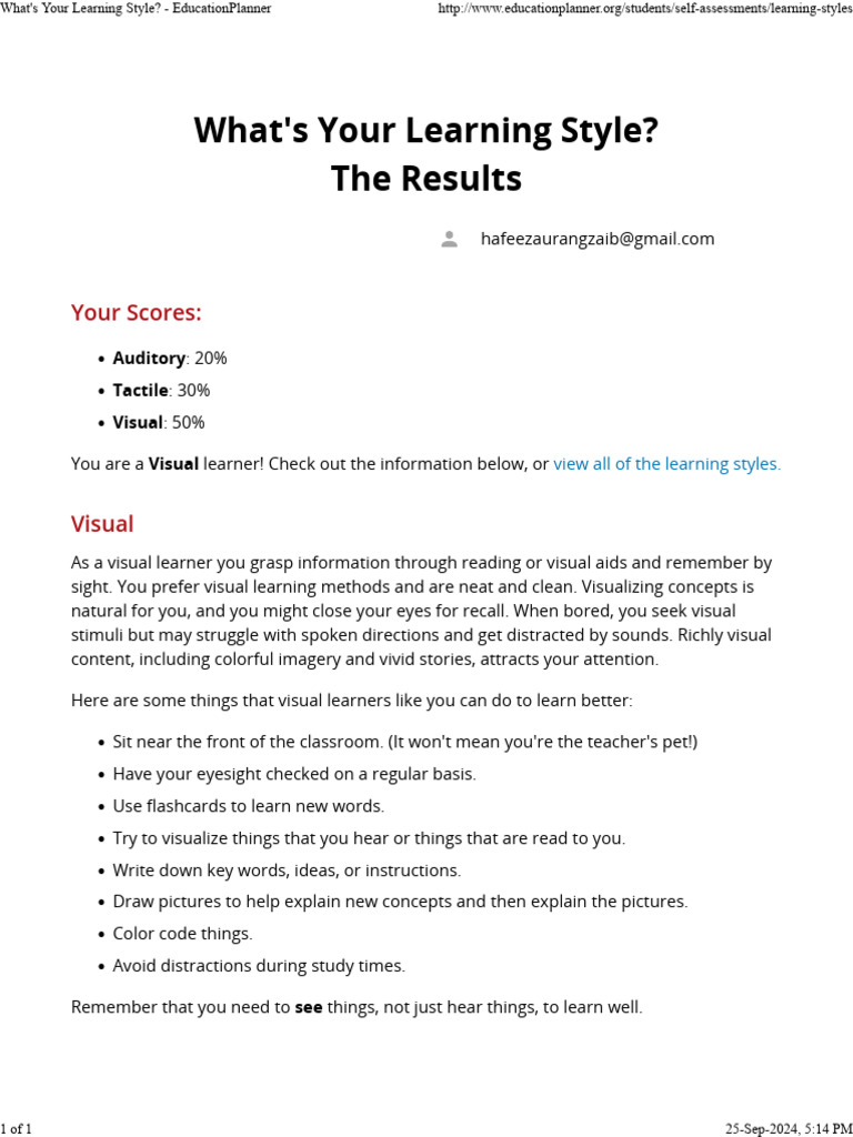 What's Your Learning Style - EducationPlanner | PDF