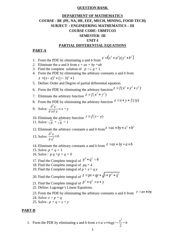 Engineering Mathematics III Question Bank | PDF | Fourier Series | Fourier Transform