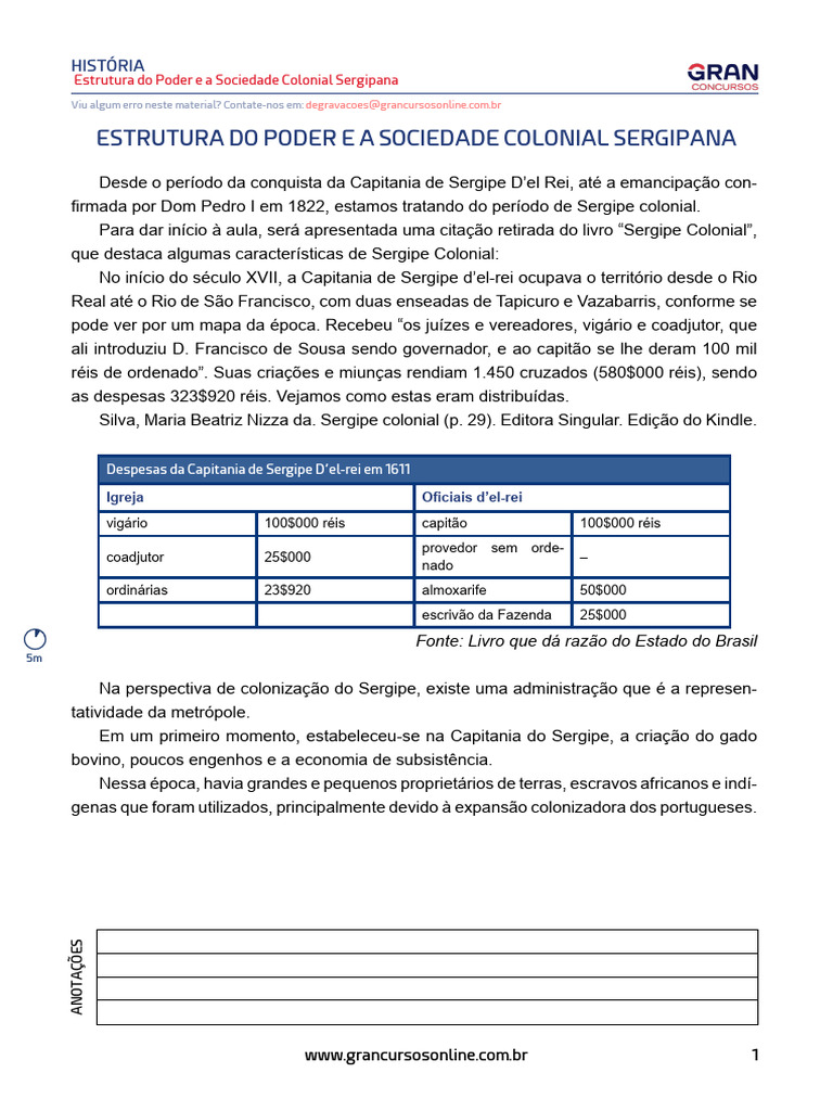 ESTRUTURA DO PODER E A SOCIEDADE COLONIAL SERGIPANA | PDF | Escravidão ...