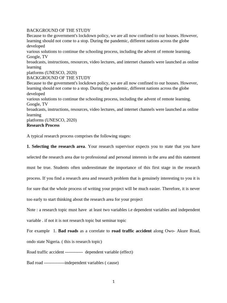 Research Process and Chapter One Guide | PDF | Hypothesis | Methodology