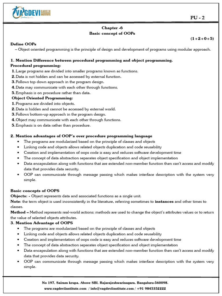 IIPUC-Chapter-6-OOps Concepts | PDF | Object Oriented Programming | Class (Computer Programming)