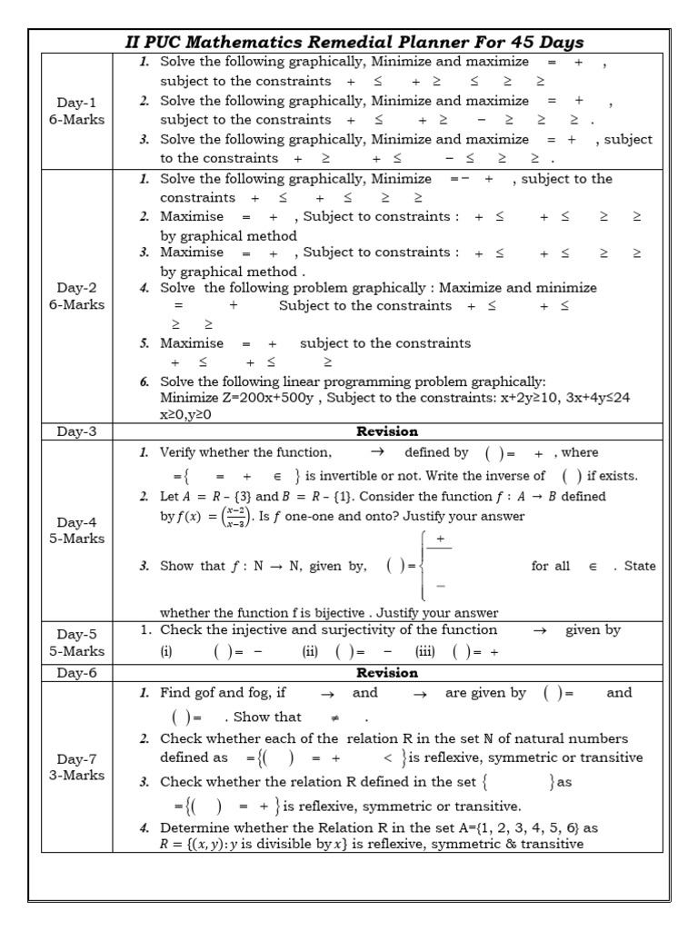 Mathematics Remedial Schedule For 45 Days | PDF | Matrix (Mathematics ...