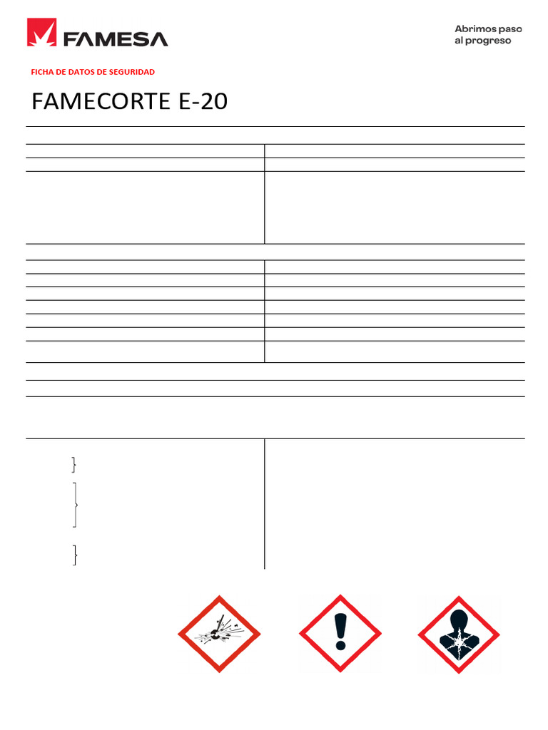 Ficha de Seguridad FAMECORTE E-20 | PDF